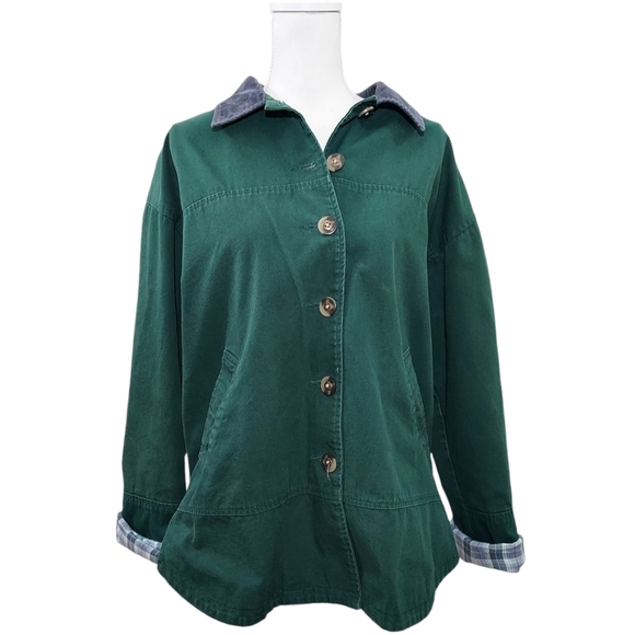 Cherokee | Jackets & Coats | Vintage Green And Plaid Barn Chore Jacket ...